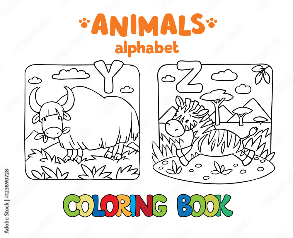 Animals alphabet or ABC. Coloring book Stock Vector | Adobe Stock