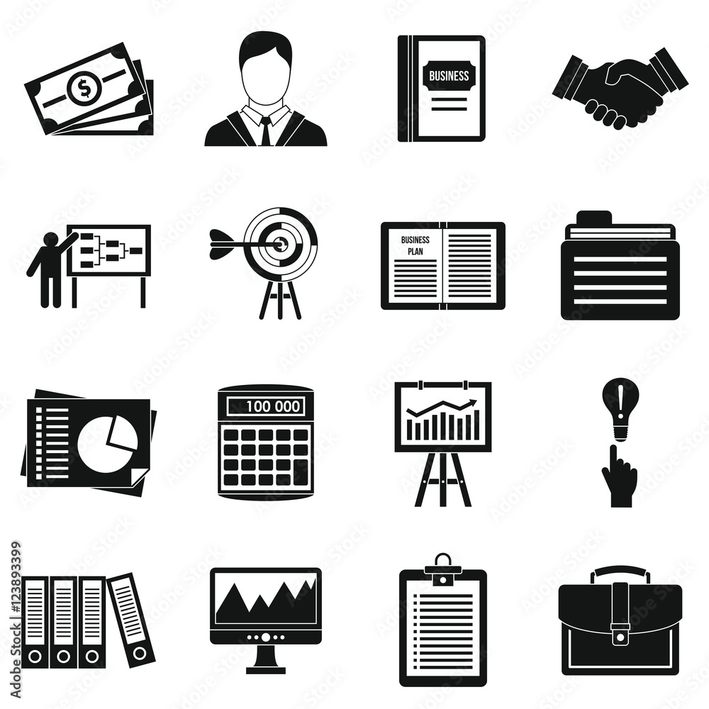 Business plan icons set. Simple illustration of 16 business plan vector ...