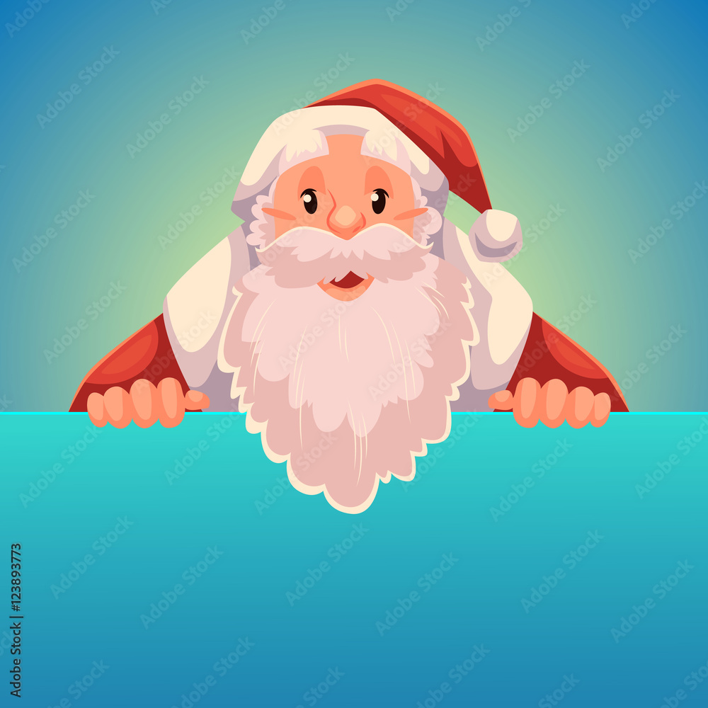 Santa Claus holding a sign with a place for text, cartoon style vector ...