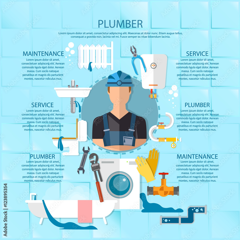 Plumbing service infographics professional plumber Stock Vector | Adobe ...