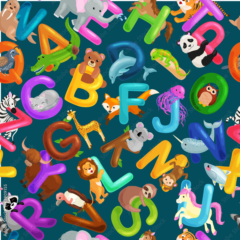 seamless pattern animals alphabet for kids abc education in preschool ...
