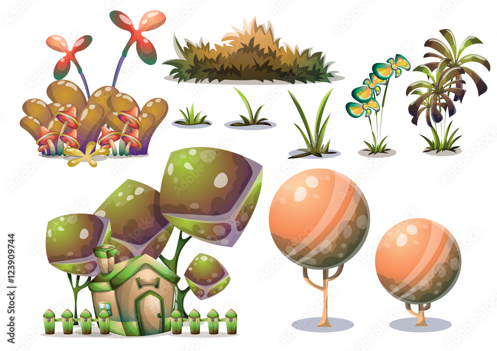 cartoon vector nature landscape object with separated layers for game ...