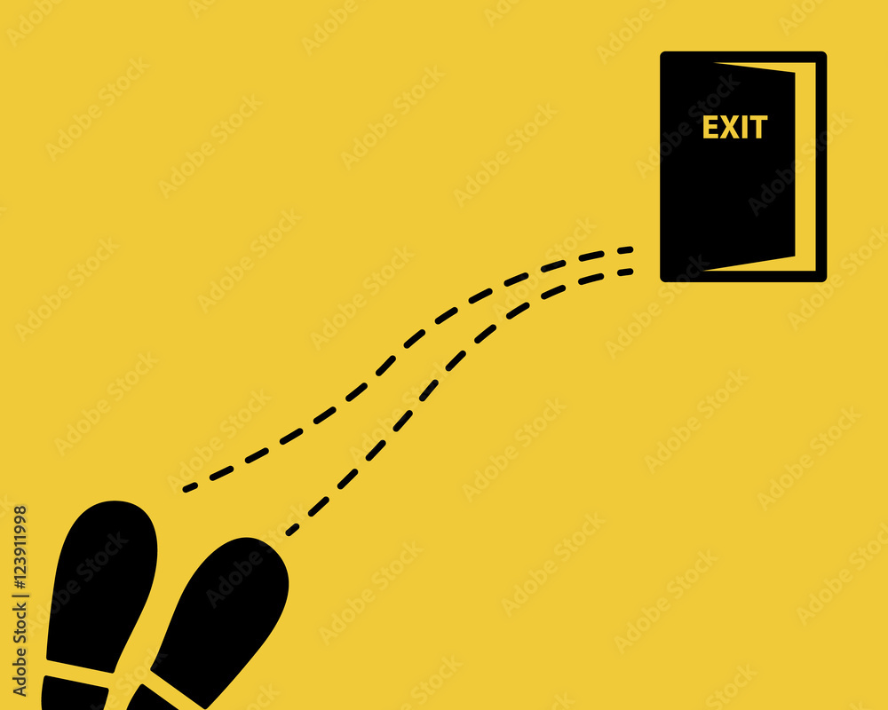 Footsteps and dotted line with exit door. Flat style. Stock Vector ...