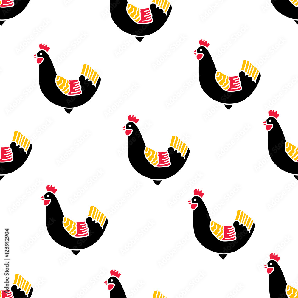 Seamless pattern with chicken. Vector background Stock Vector | Adobe Stock