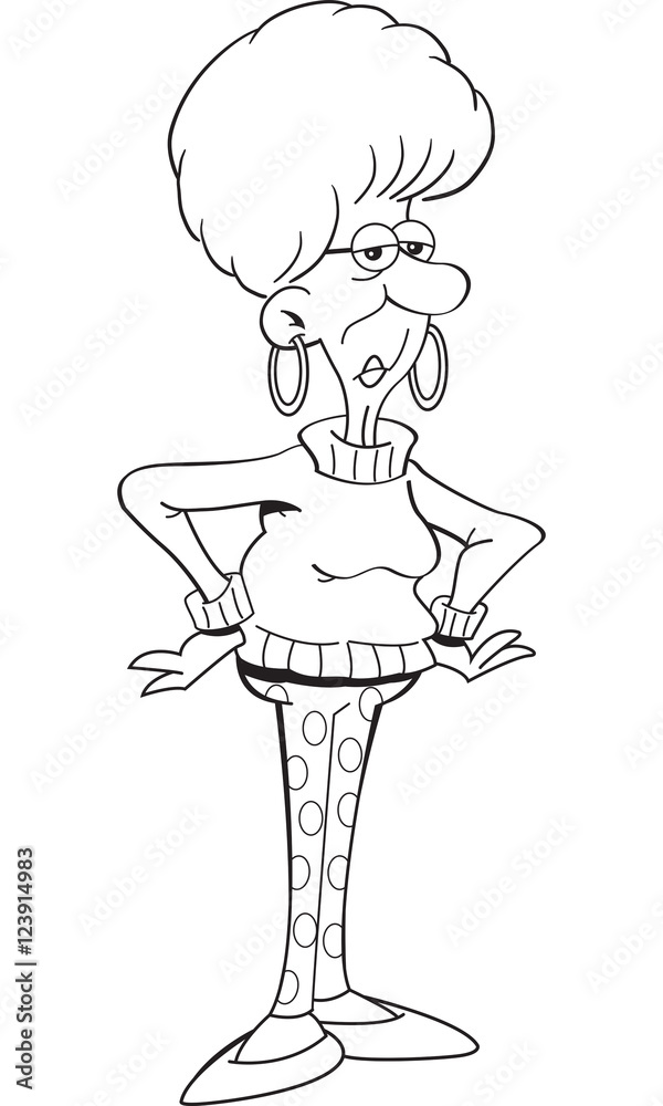 Black and white illustration of an angry elderly lady. Stock Vector ...
