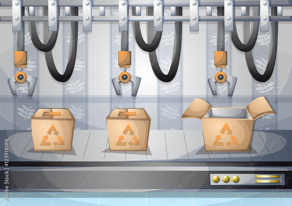 cartoon vector illustration interior factory room with separated layers ...