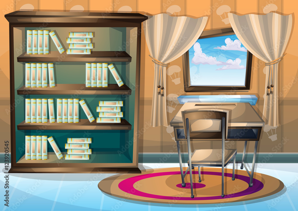 cartoon vector illustration interior library room with separated layers ...