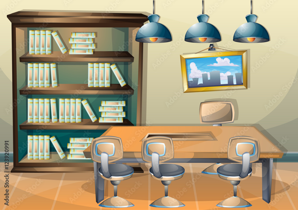 cartoon vector illustration interior library room with separated layers ...