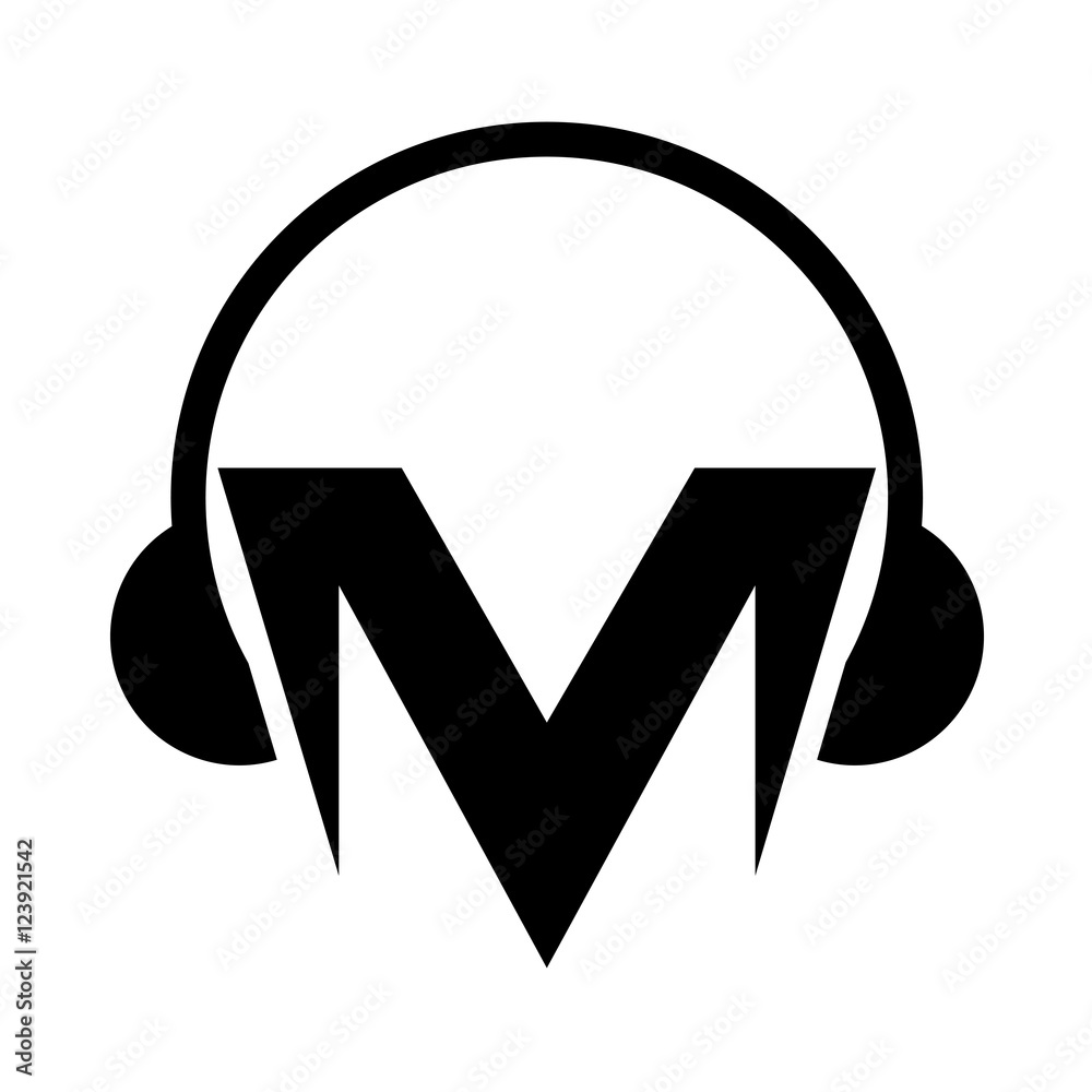 Letter M Music with Headphones Stock Vector | Adobe Stock
