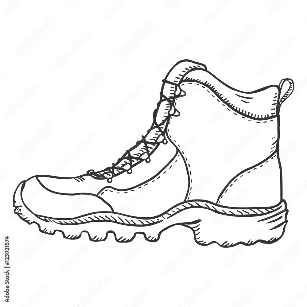 Vector Sketch Illustration - Extreme Hiking Boots. Side View เวกเตอร์ ...