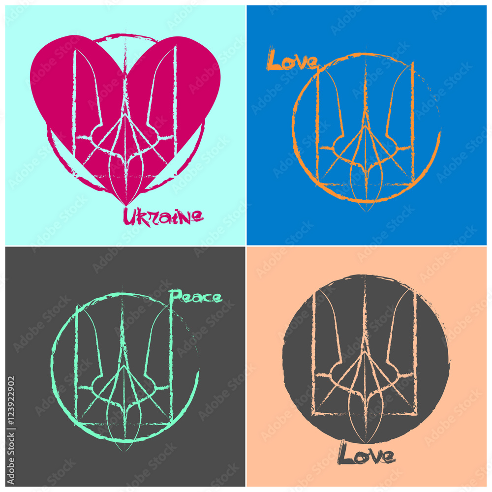 Ukrainian national symbol with peace sign on bright colorfull ...