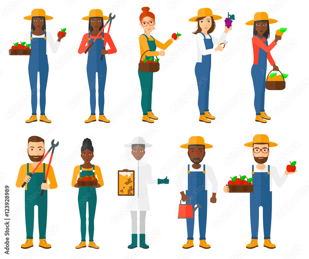Set of agricultural illustrations with farmers. Stock Vector | Adobe Stock