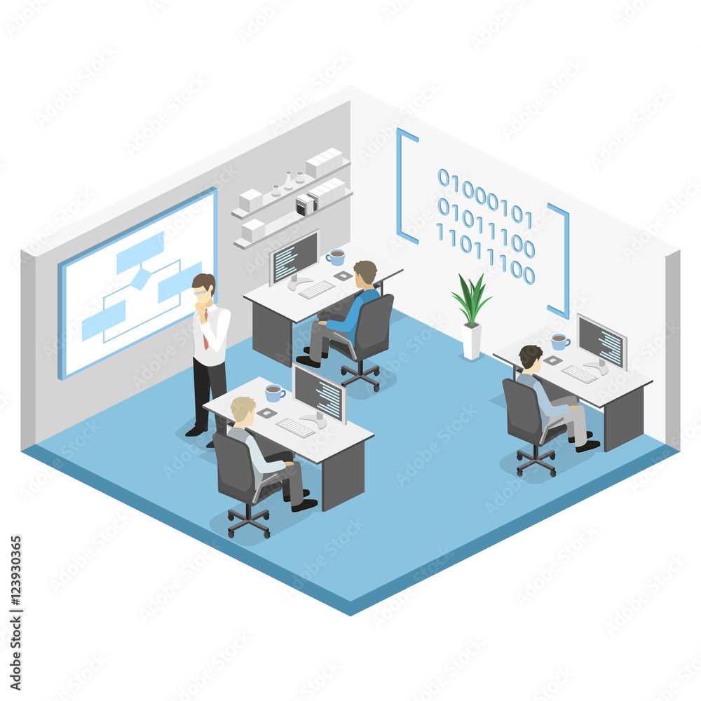 Flat 3D vector isometric concept illustration of office software ...