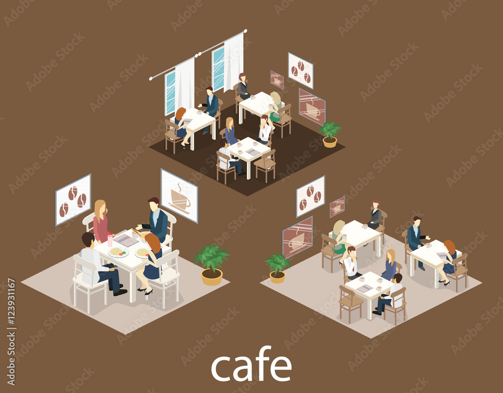Isometric interior of coffee shop. flat 3D isometric design interior ...