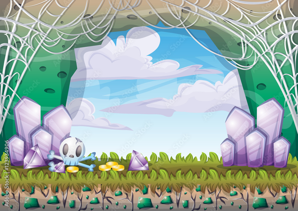 cartoon vector cave with separated layers for game and animation game ...