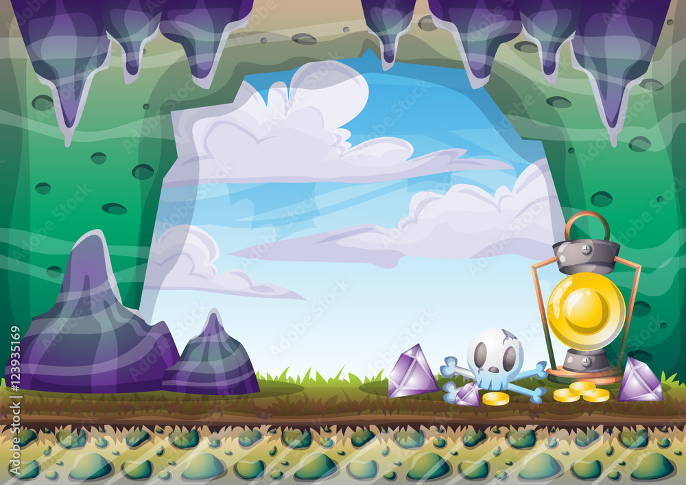 cartoon vector cave with separated layers for game and animation game ...