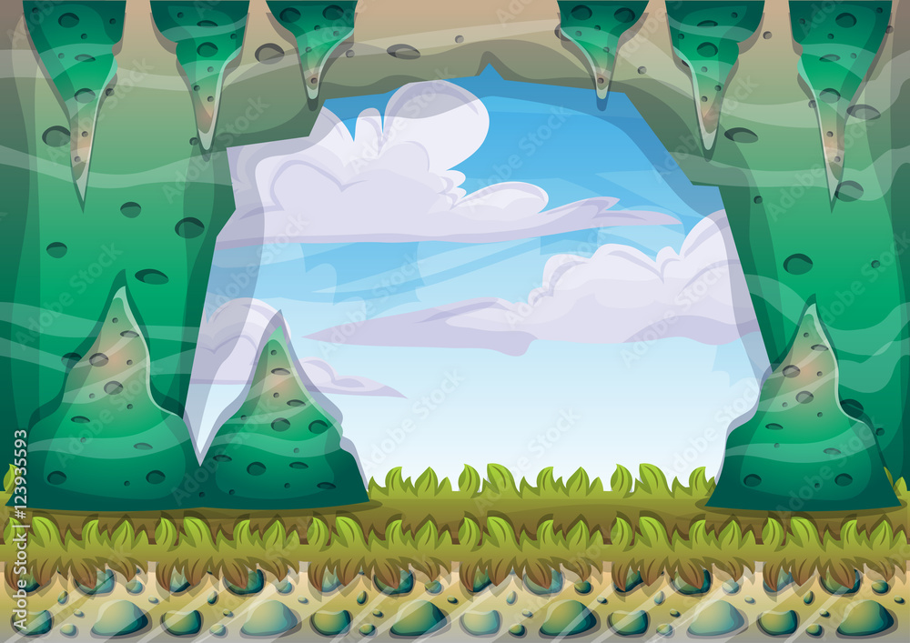 cartoon vector cave with separated layers for game and animation game ...