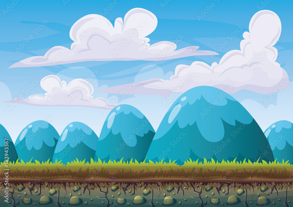 cartoon vector nature landscape background with separated layers for ...
