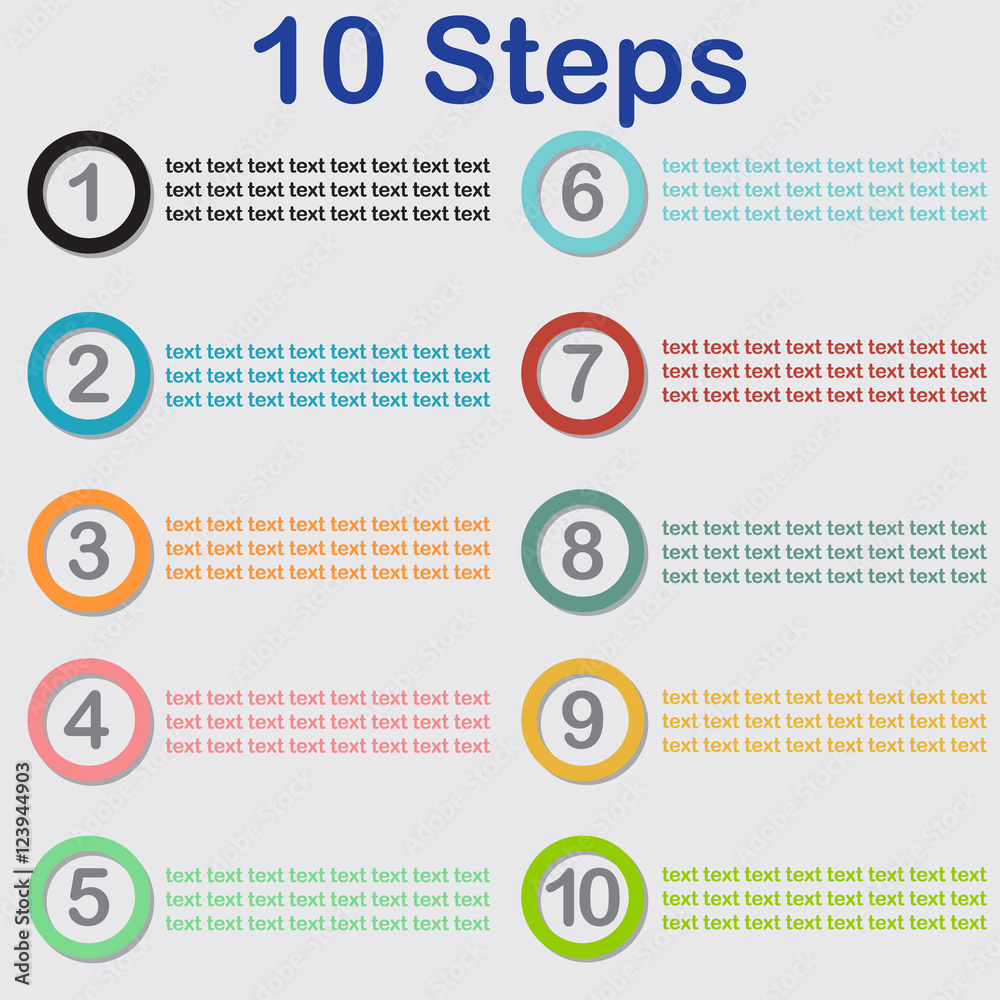 Flat UI design. Step infographic. 10 steps vector illustration Stock ...