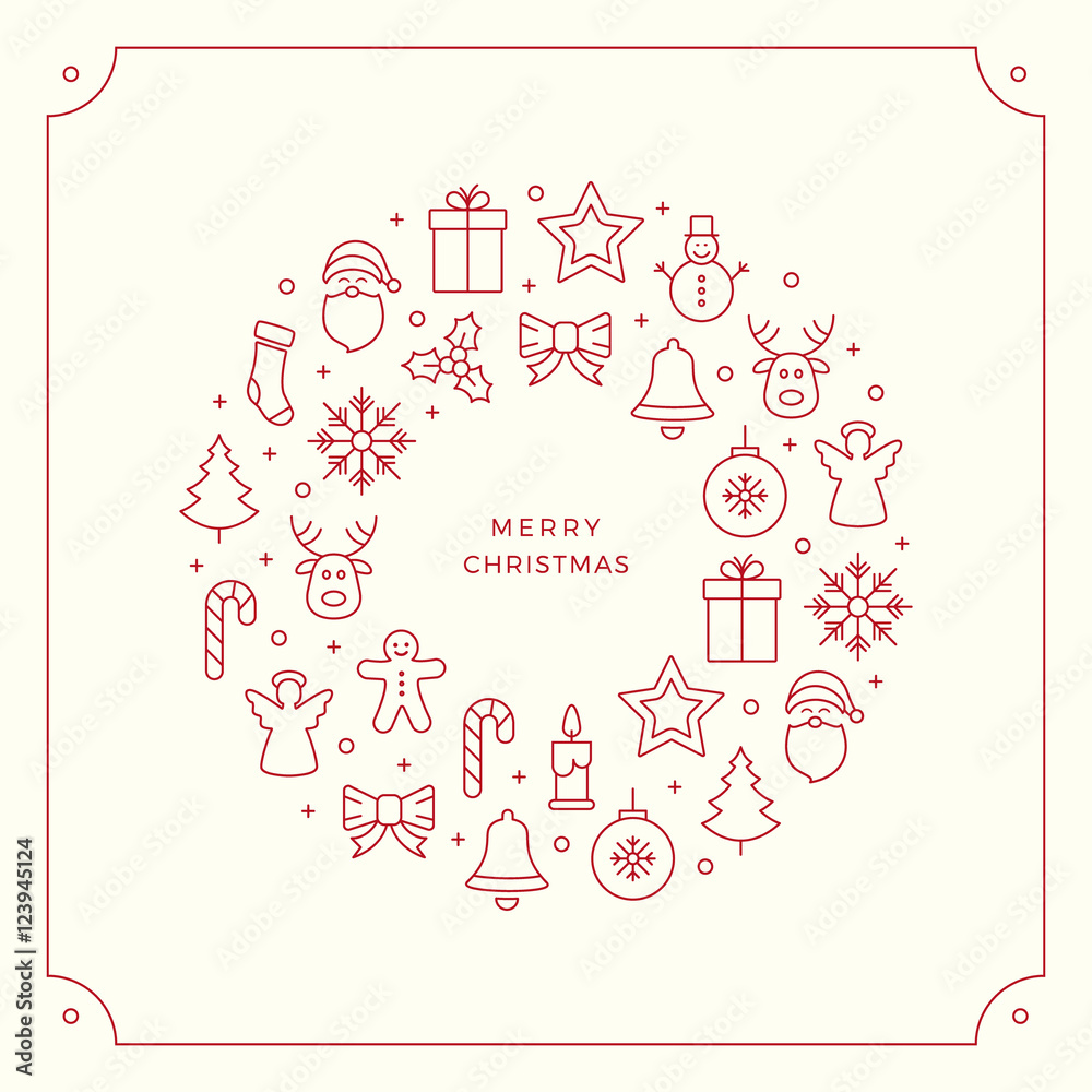 red christmas line icons border background Stock Vector | Adobe Stock