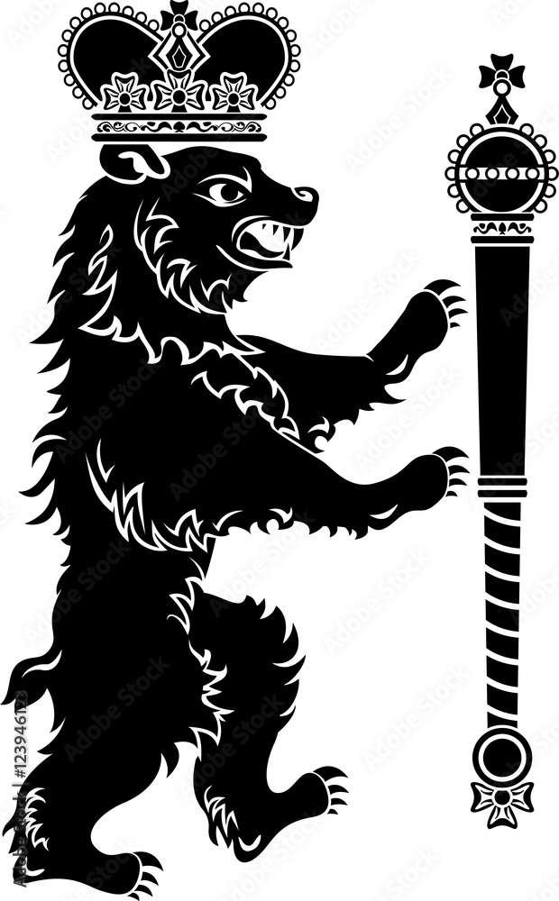 Heraldic bear full height, crown and scepter, stencil Stock Vector ...