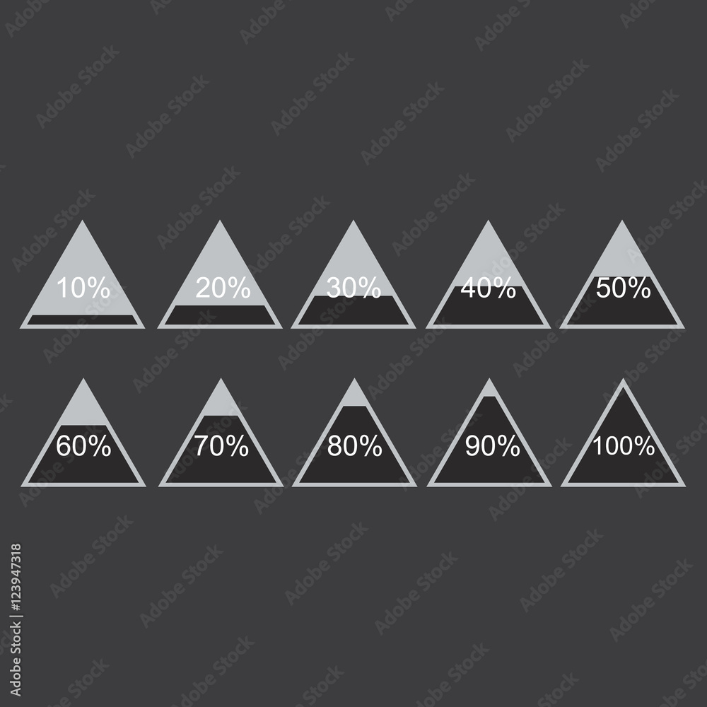 Piramide triangle percentage chart diagram of growth black. 10, 20, 30 ...