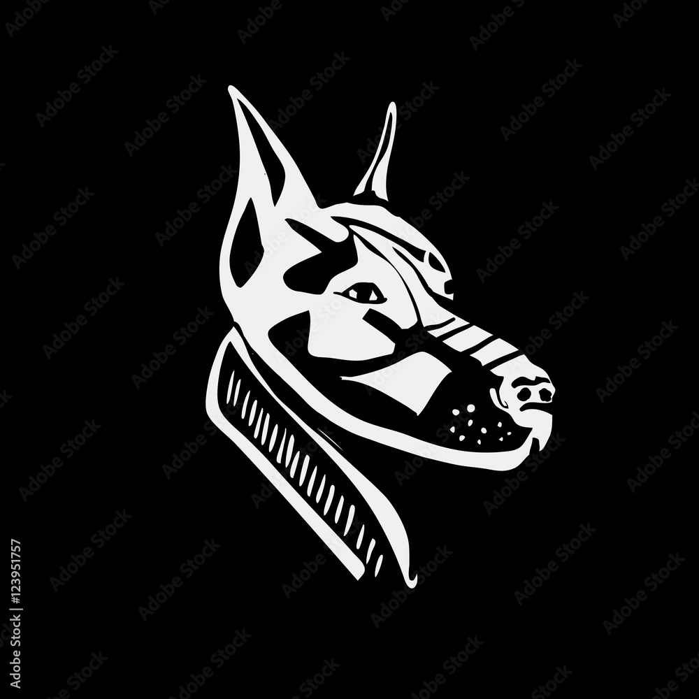 Logo, symbol, sign, stencil dog head. Unique technique. Vintage hand ...