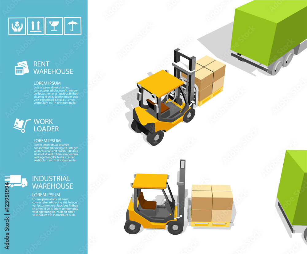Front loader and warehouse and truck infographics Stock Vector | Adobe ...