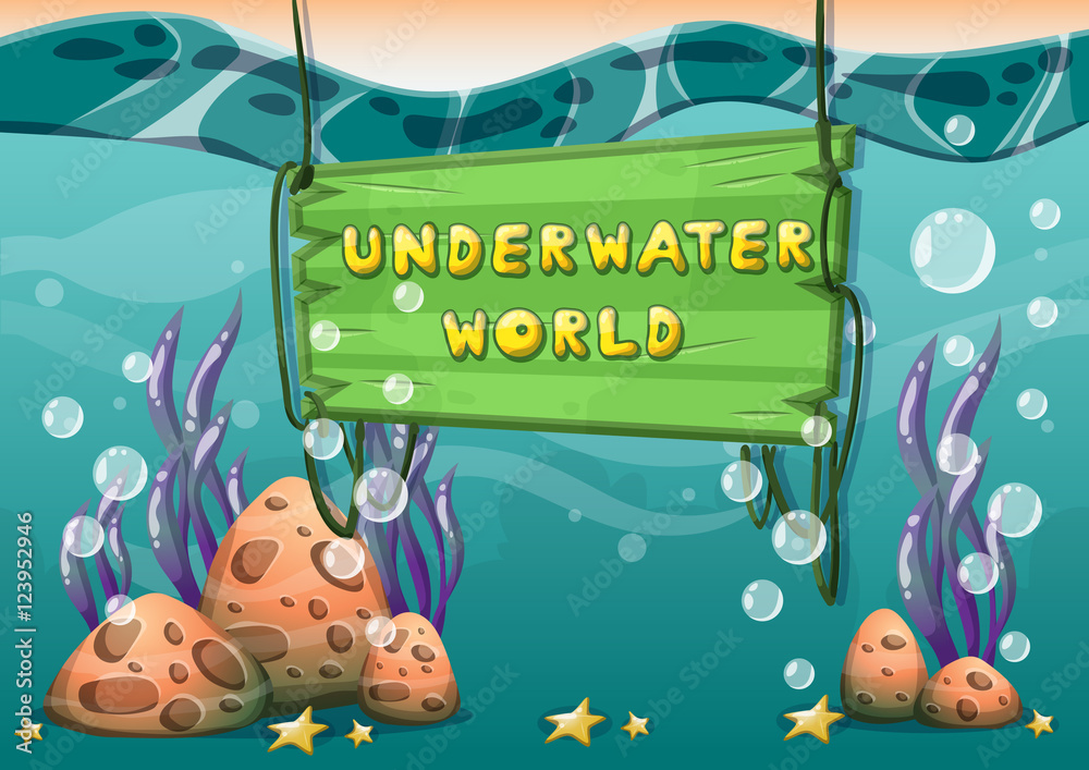 cartoon vector underwater background with separated layers for game art ...
