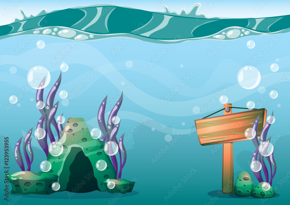 cartoon vector underwater background with separated layers for game art ...