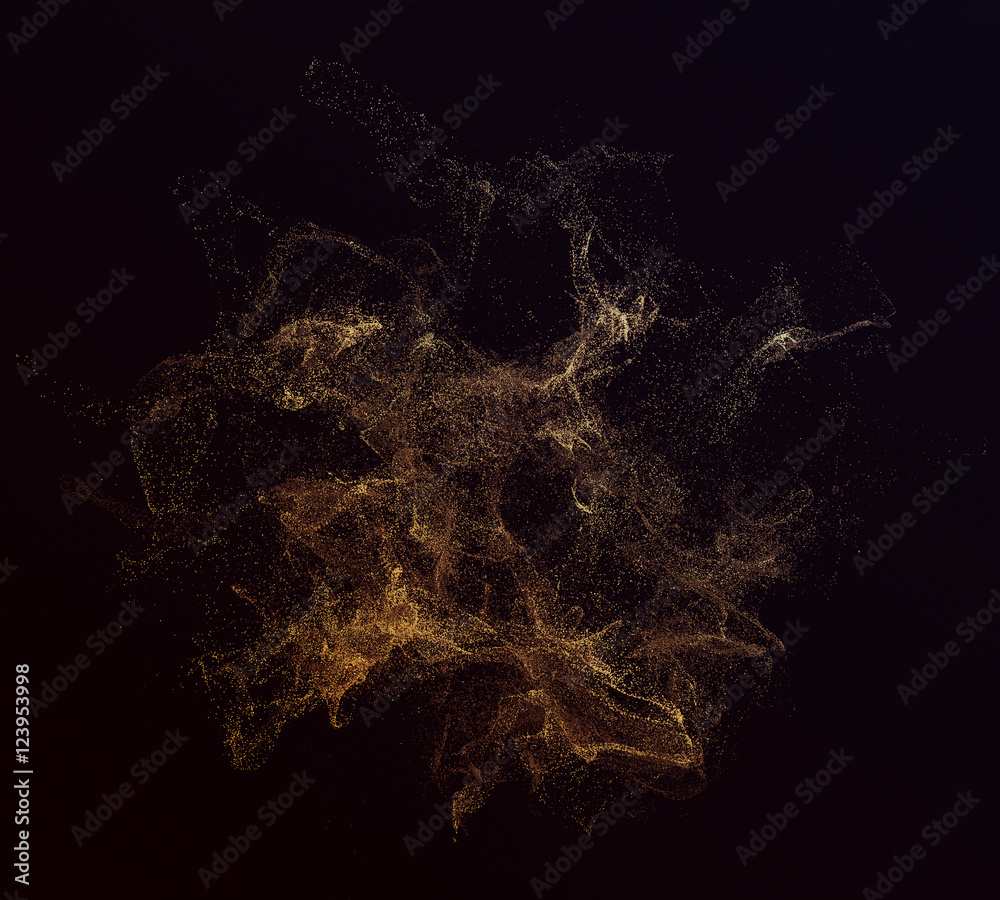 Abstract 3d rendering of chaotic particles. Flying cubes in empty space ...