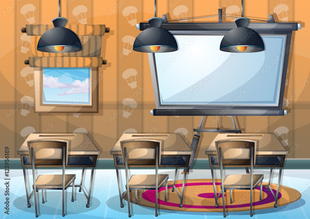 cartoon vector illustration interior classroom with separated layers in ...