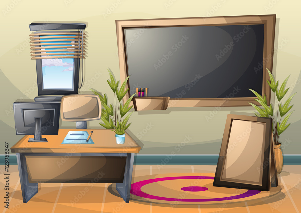 cartoon vector illustration interior classroom with separated layers in ...