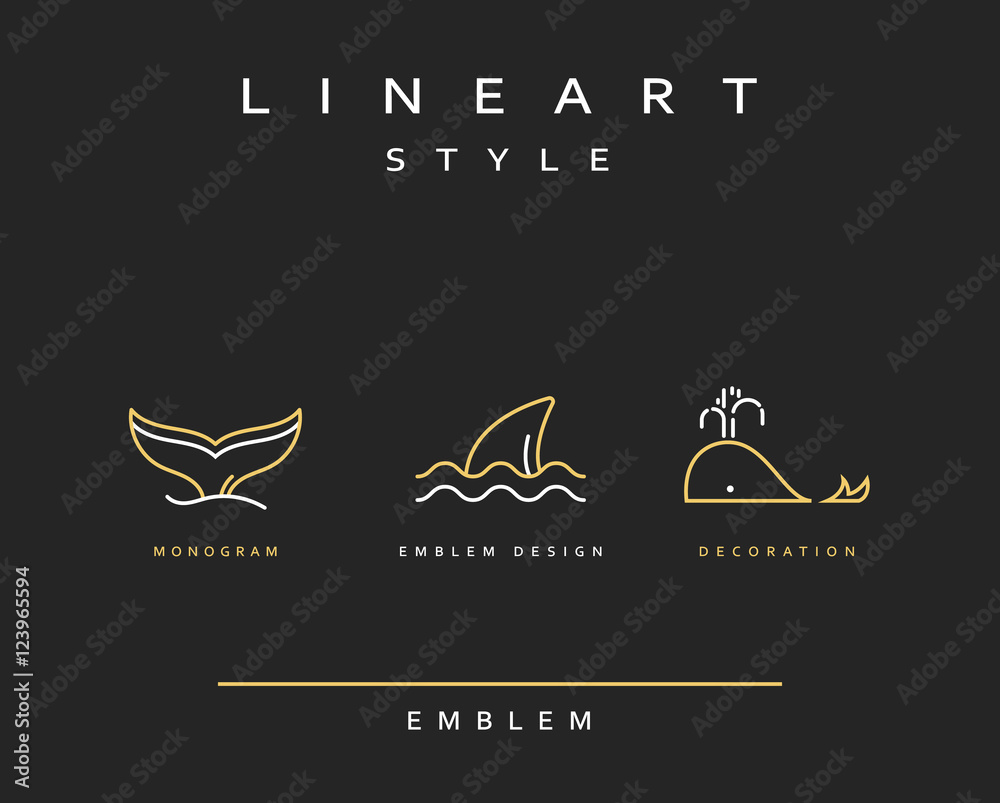 Fish emblem in linear style. Fish Seafood Elegant emblem design ...