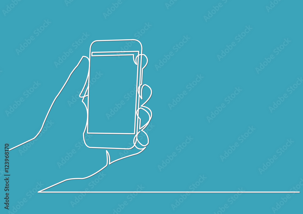 continuous line drawing of hand holding smartphone Stock Vector | Adobe ...