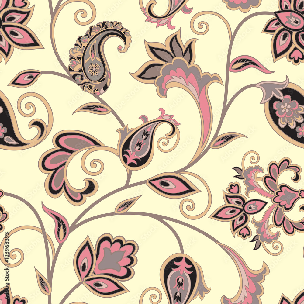 Floral leaf seamless pattern. Flower arabic background. Oriental leaf ...
