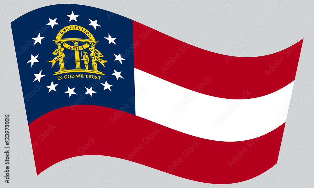 Flag of Georgia state waving on gray background Stock Vector | Adobe Stock