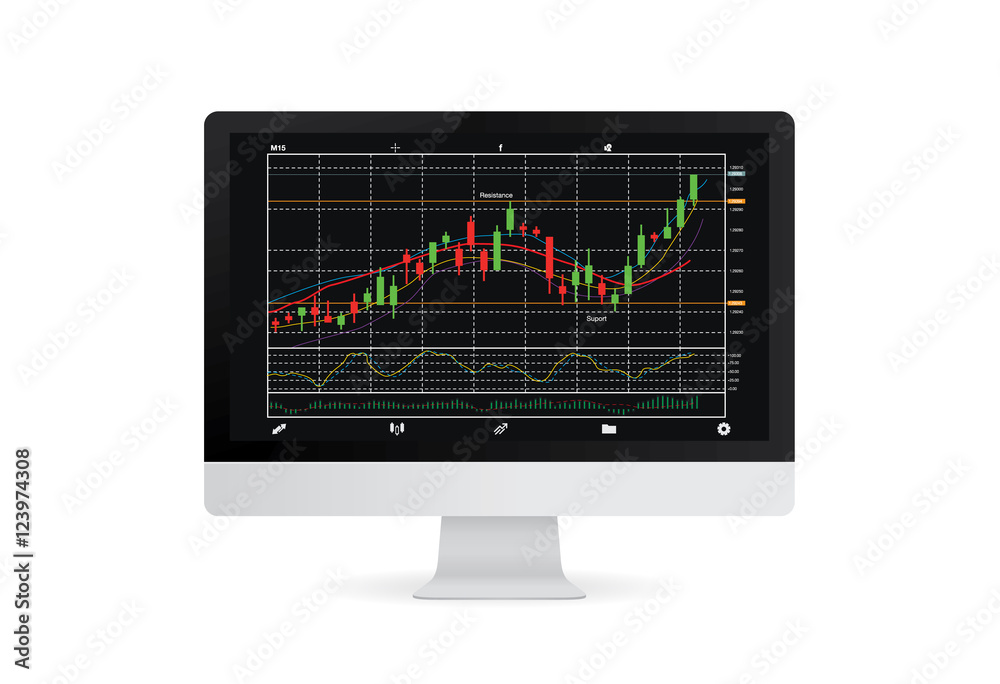 Stock chart on white computer screen isolated on white background ...