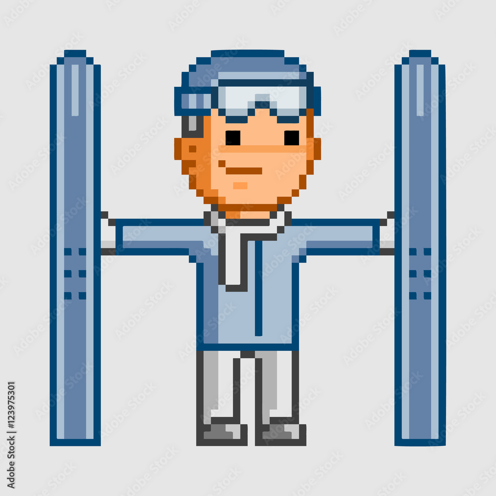 Vector pixel skier on white background Stock Vector | Adobe Stock