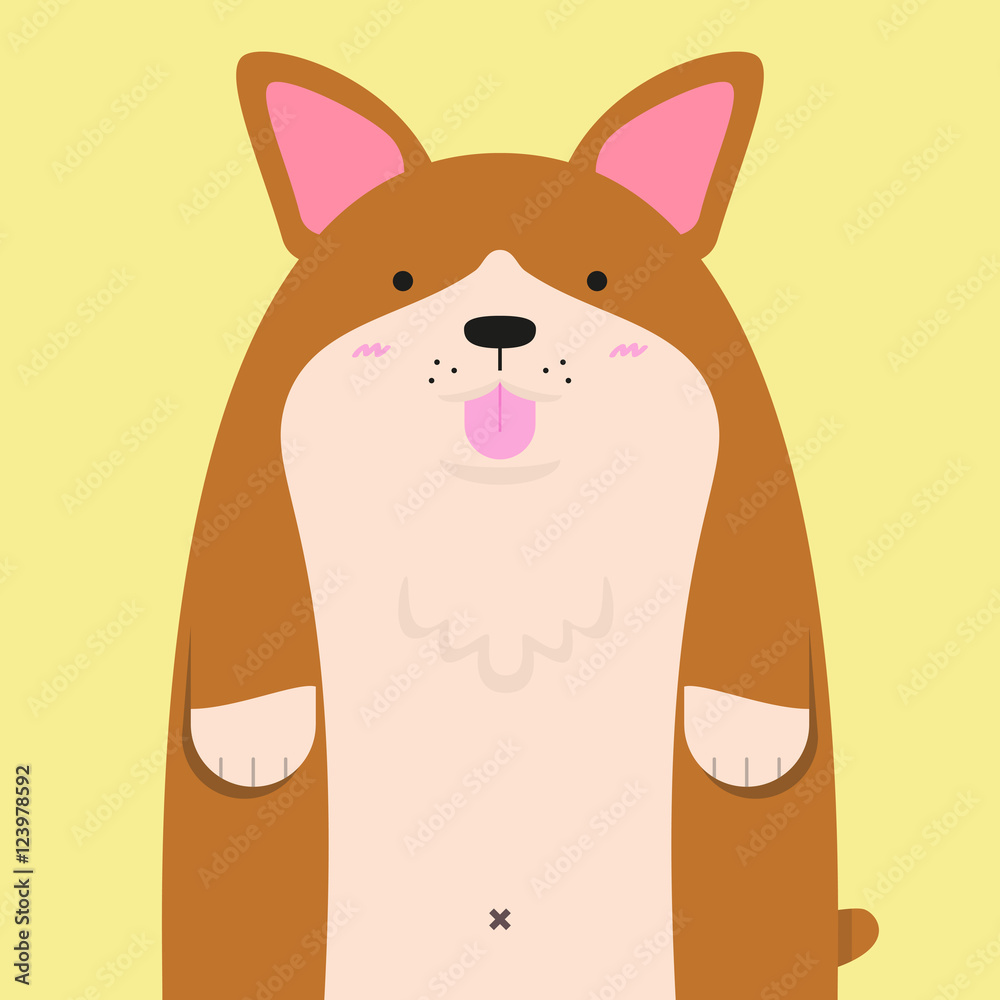 cute big fat Welsh Corgi dog on yellow background Stock Vector | Adobe ...