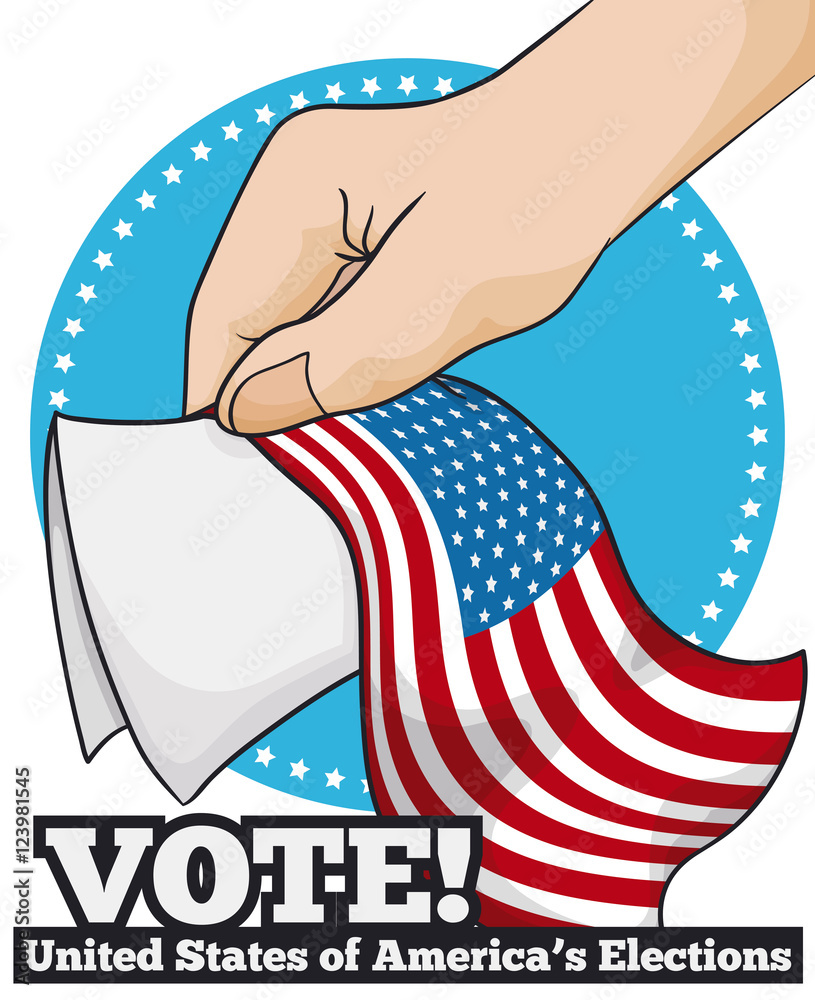 Poster with Citizen Hand with Flag Voting in American Elections, Vector ...