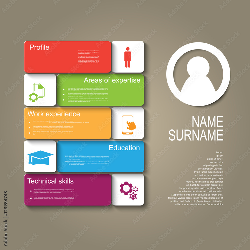 Resume / CV template design with tabs Stock Vector | Adobe Stock