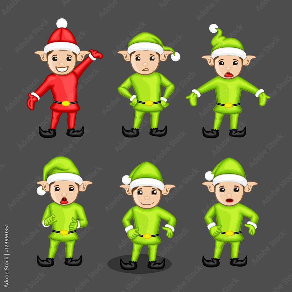 Various Elf Character Poses and Expressions Stock Vector | Adobe Stock