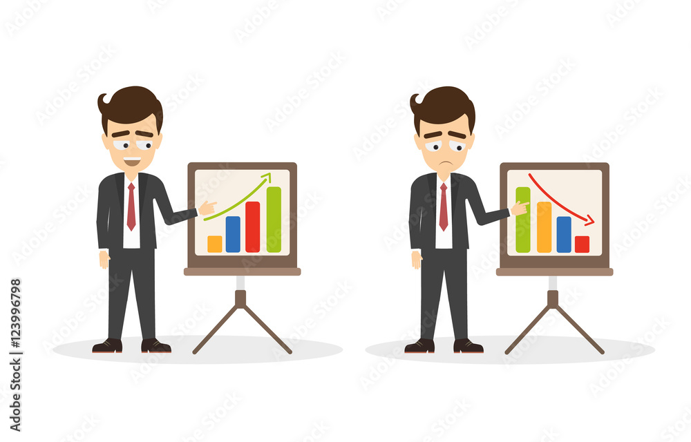 Businessman with chart board set. Businessman with successful and bad ...