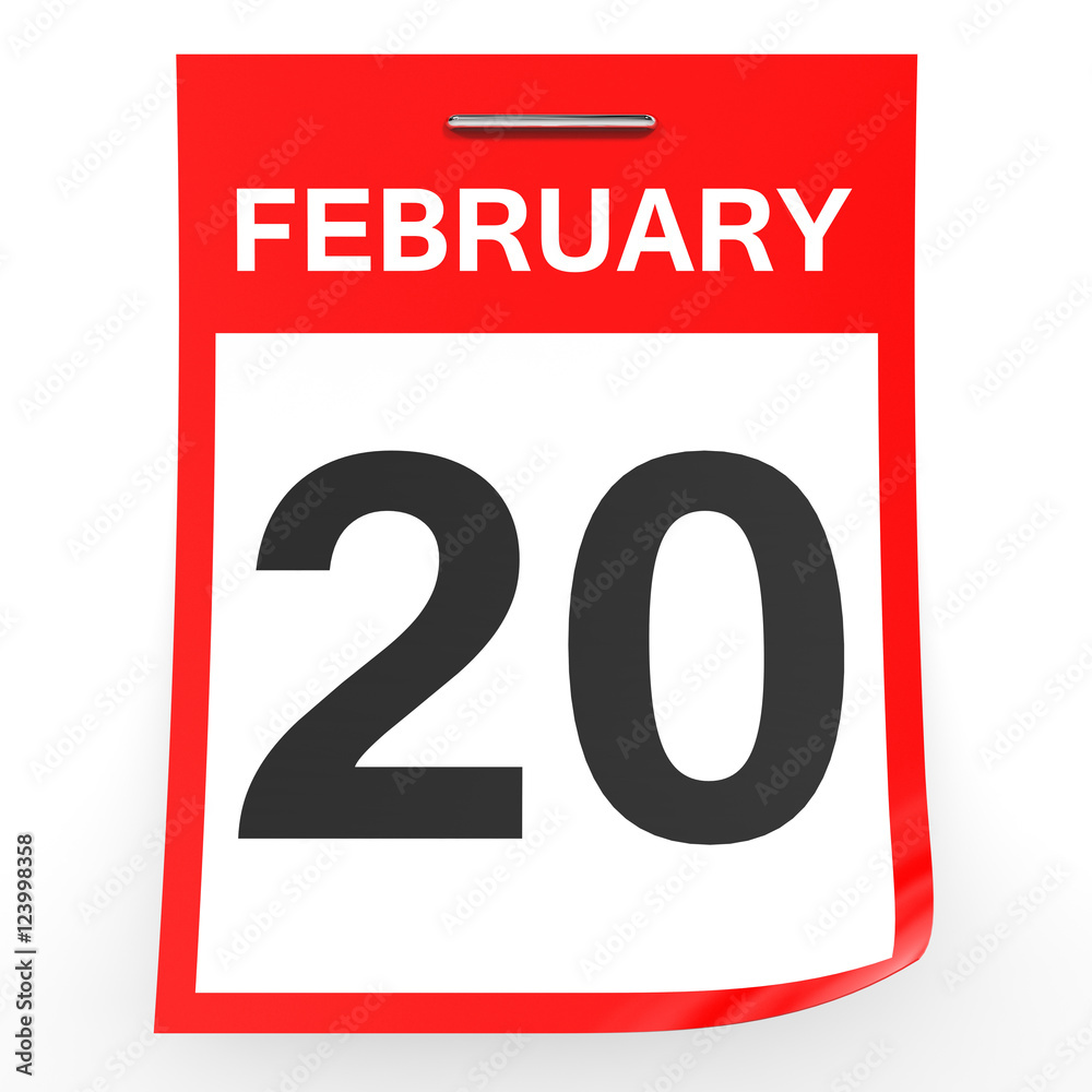 February 20. Calendar on white background. Stock Illustration | Adobe Stock