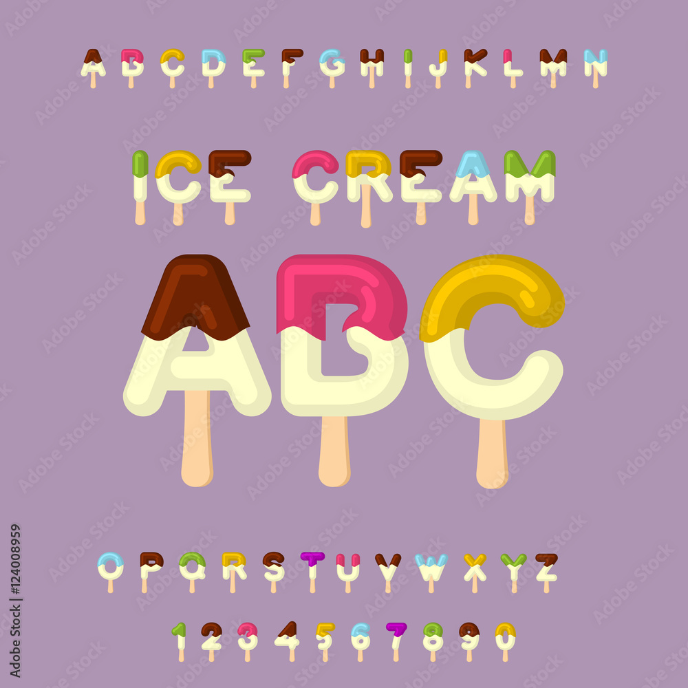 Ice cream ABC. Popsicle alphabet. Cold sweets font. Food typogra Stock ...