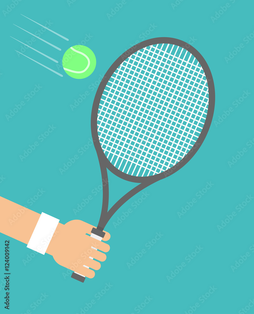 Vecteur Stock Hand holding tennis racket and hitting the ball | Adobe Stock