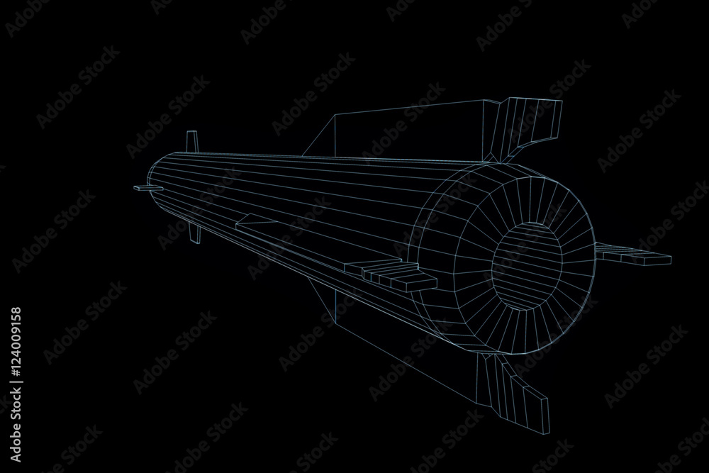 Rocket in Hologram Wireframe Style. Nice 3D Rendering Stock ...