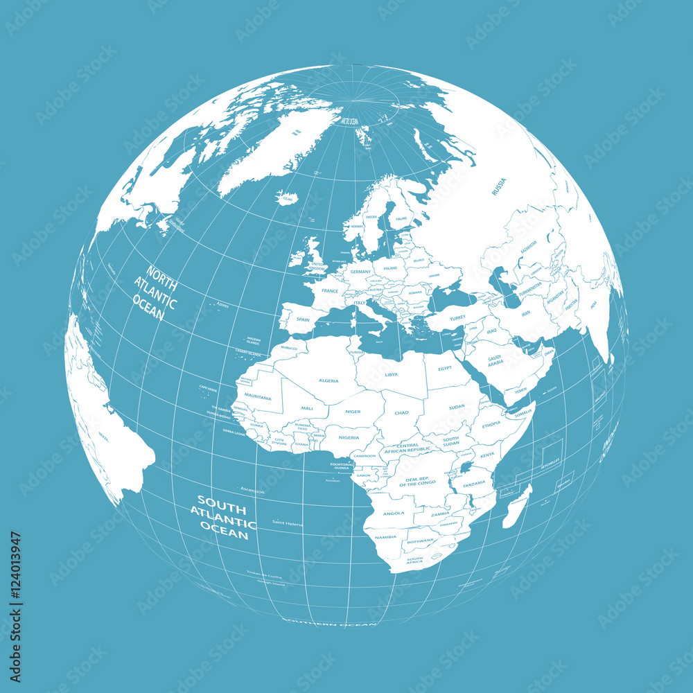Earth globe with political map vector illustration Stock Vector | Adobe ...