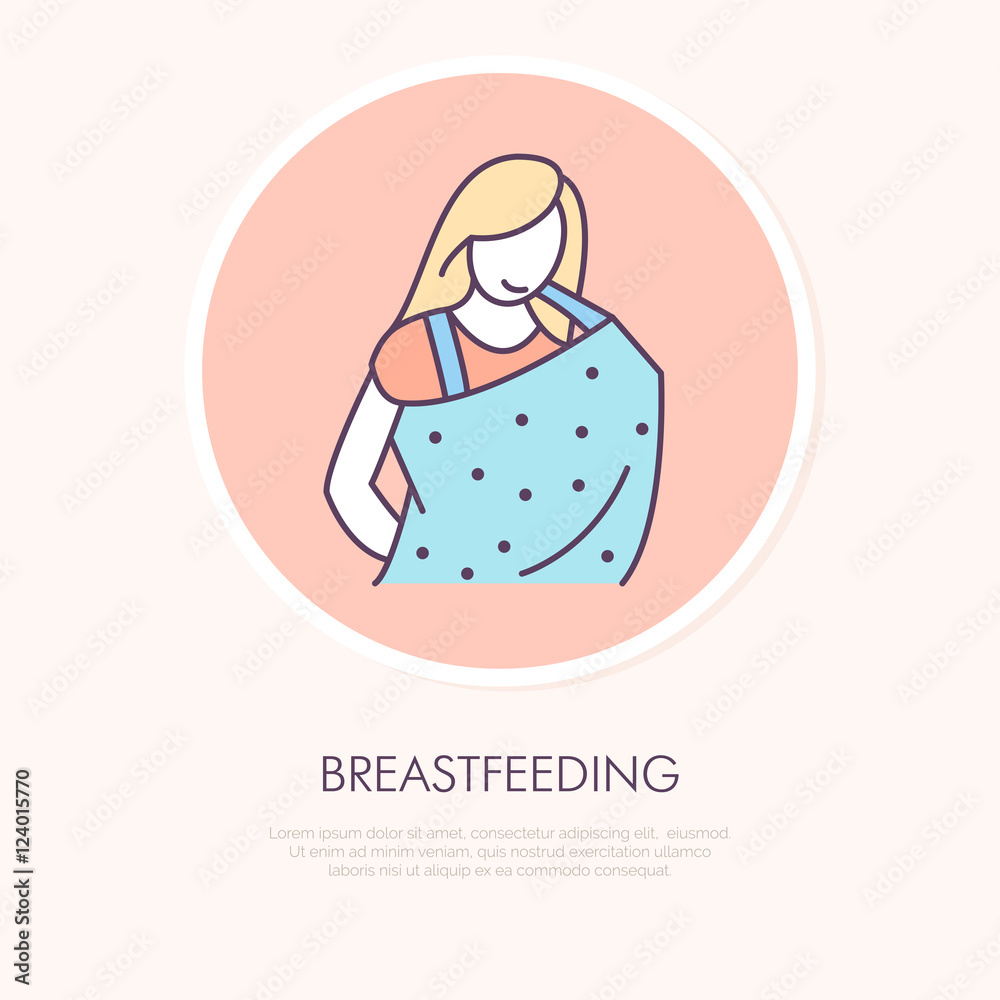 Modern vector line icon of public breastfeeding. Linear illustration of ...
